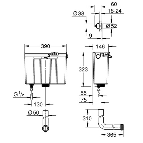 Grohe Adagio Dual Flush Concealed Cistern -Kingsway Plumbing
